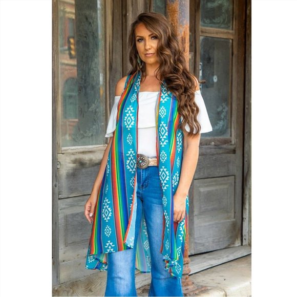 Lucky & Blessed | Jackets & Coats | Nwt Serape Chiffon Mid Length Vest ...